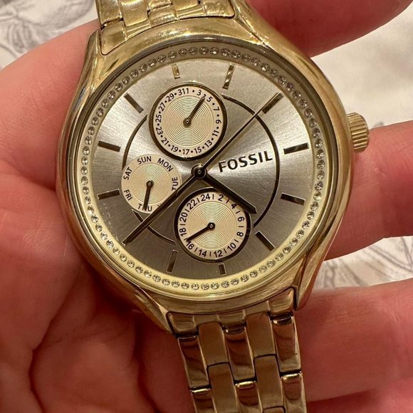 Fossil | Accessories | Fossil Watch Goldtone With Subdials And Gems ...